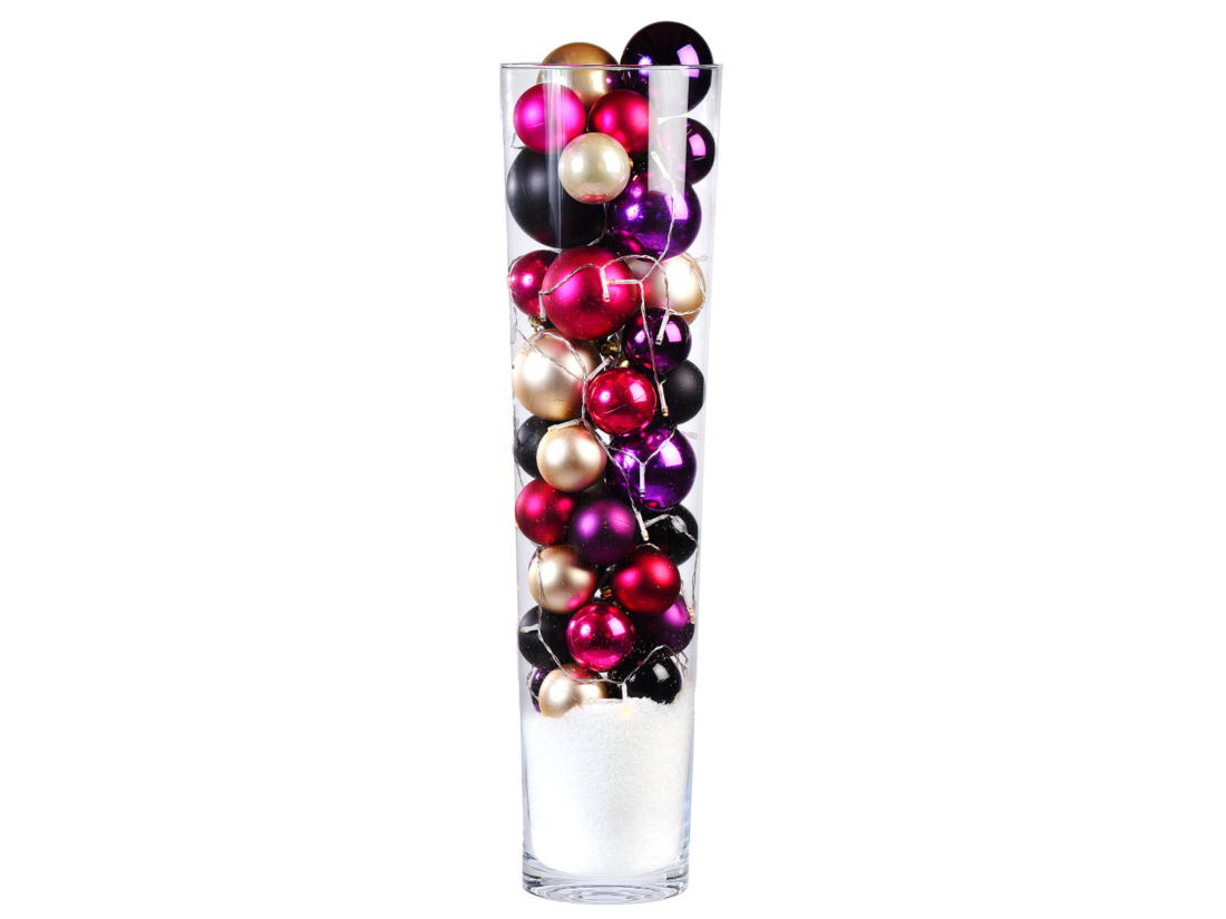Glazen vaas gevuld met kerstballen classic look | Ten Brinke Kerst